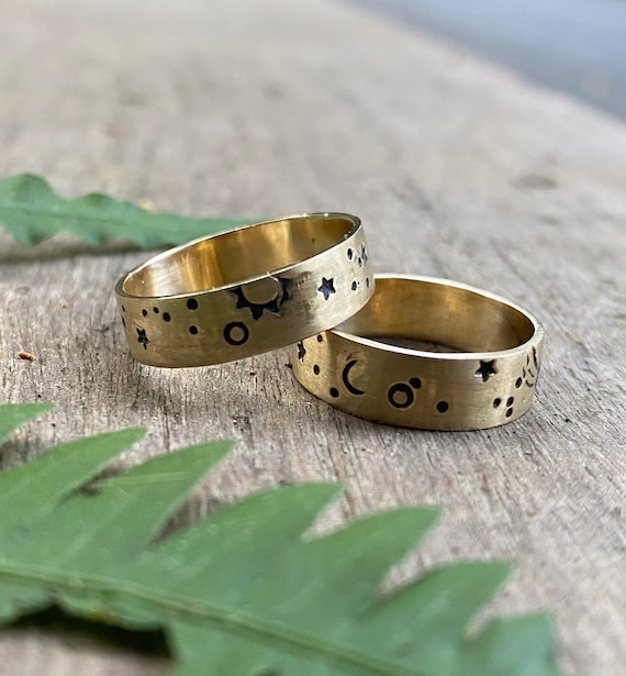 Celestial Gold Wedding Band Ring - Etsy