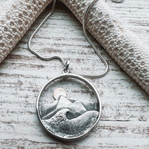 The Mountain Necklace. Ocean. Outdoor Jewelry. Silver and 14k - Etsy