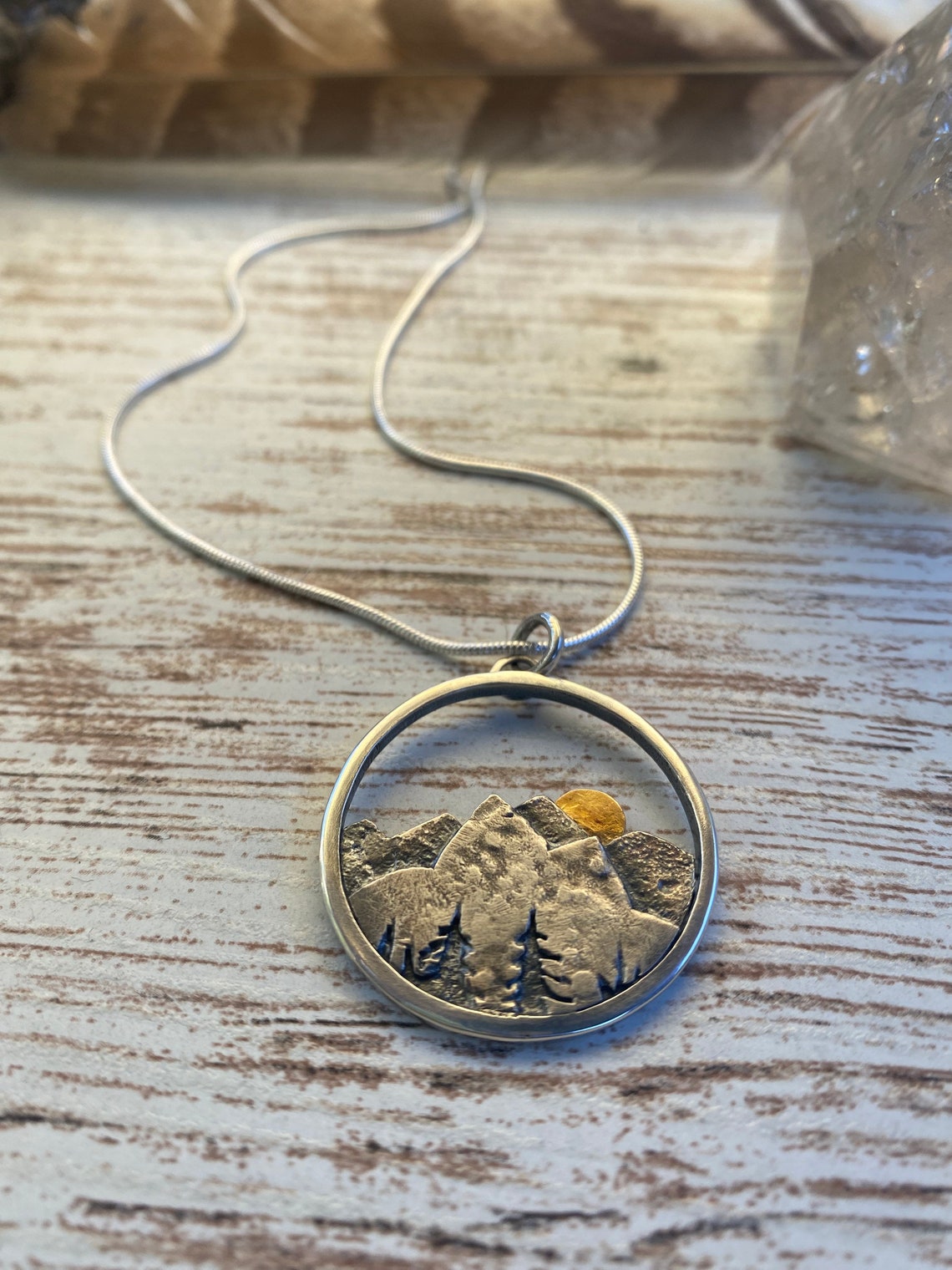 The Mountain Necklace. Sunset. Outdoor Jewelry. Silver and 14k - Etsy