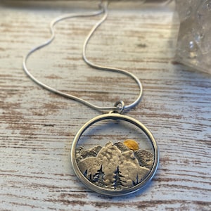 The Mountain Necklace. Sunset. Outdoor Jewelry. Silver and 14k Yellow ...