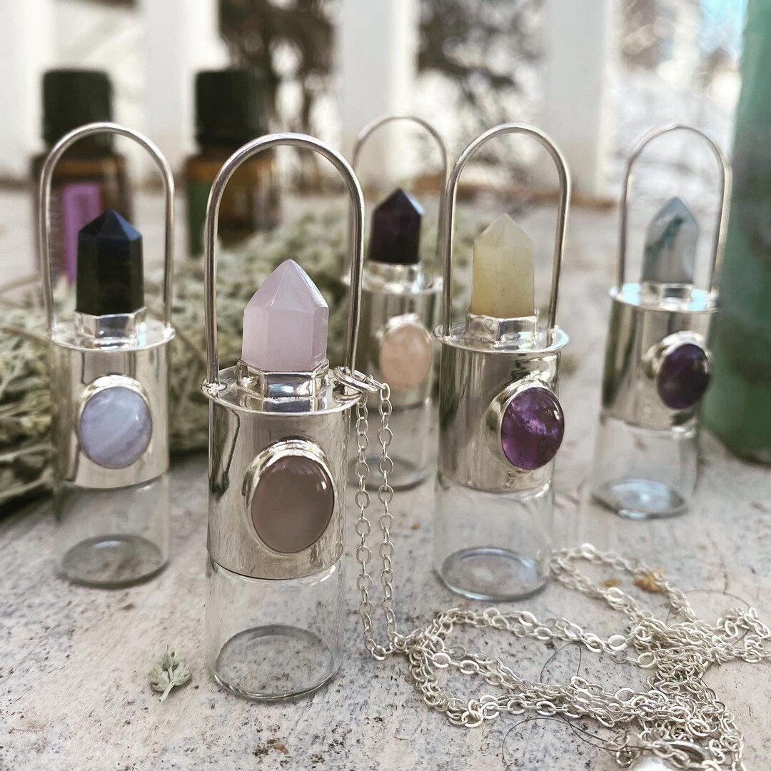 Crystal Rollerball Necklace for Essential Oils. - Etsy
