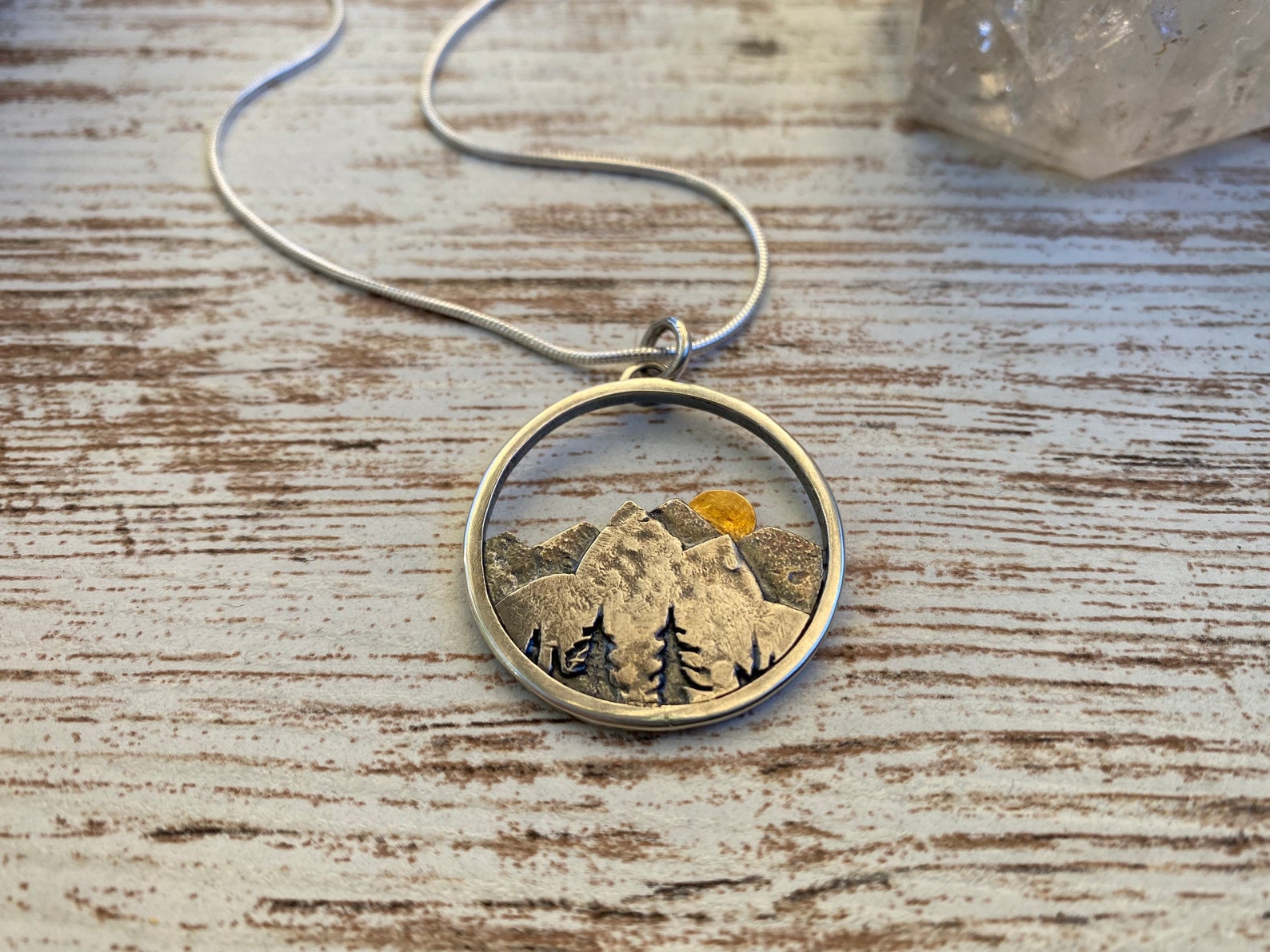 The Mountain Necklace. Sunset. Outdoor Jewelry. Silver and 14k Yellow ...