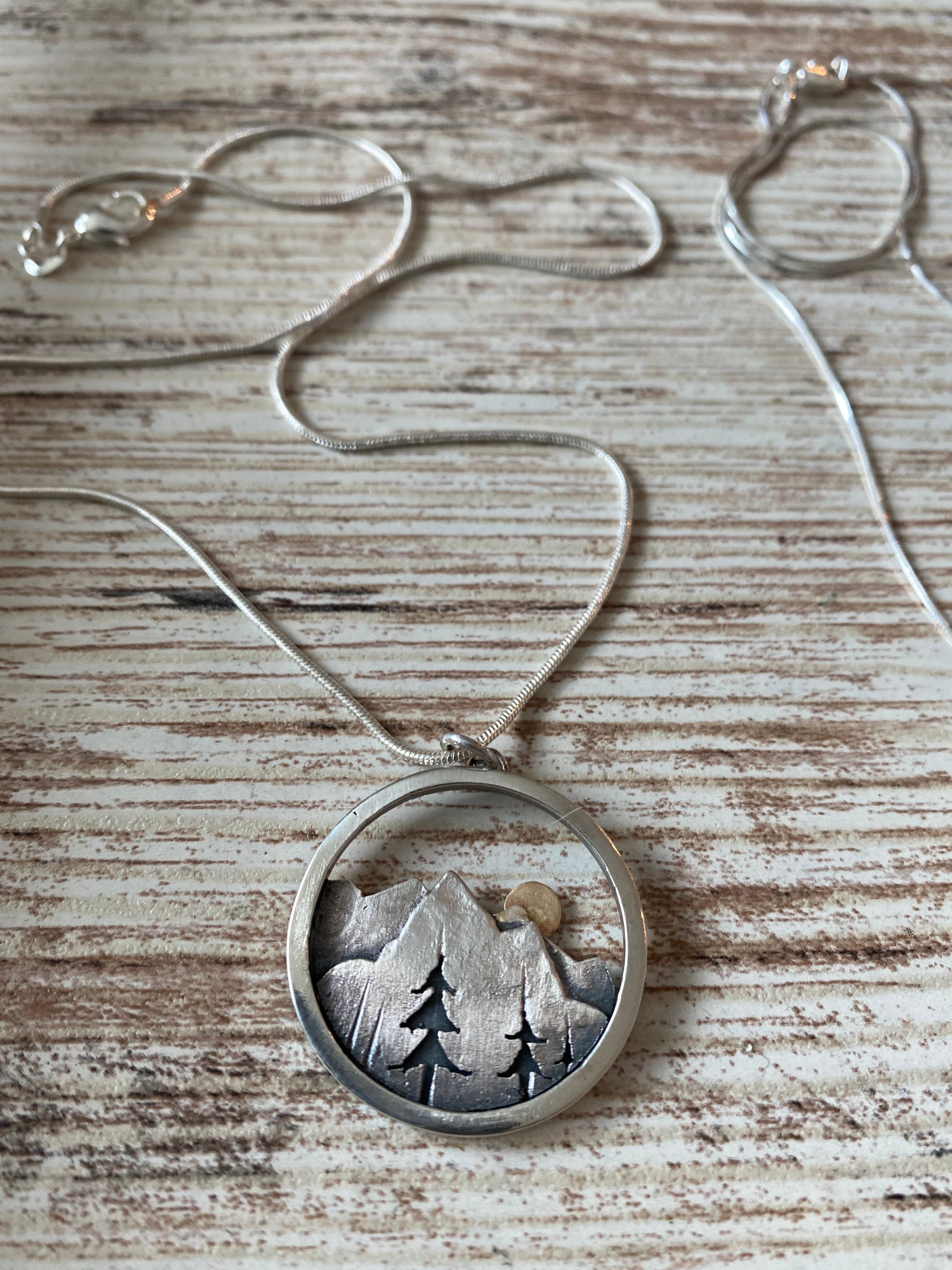 The Mountain Necklace. Sunset. Outdoor Jewelry. Silver and 14k - Etsy