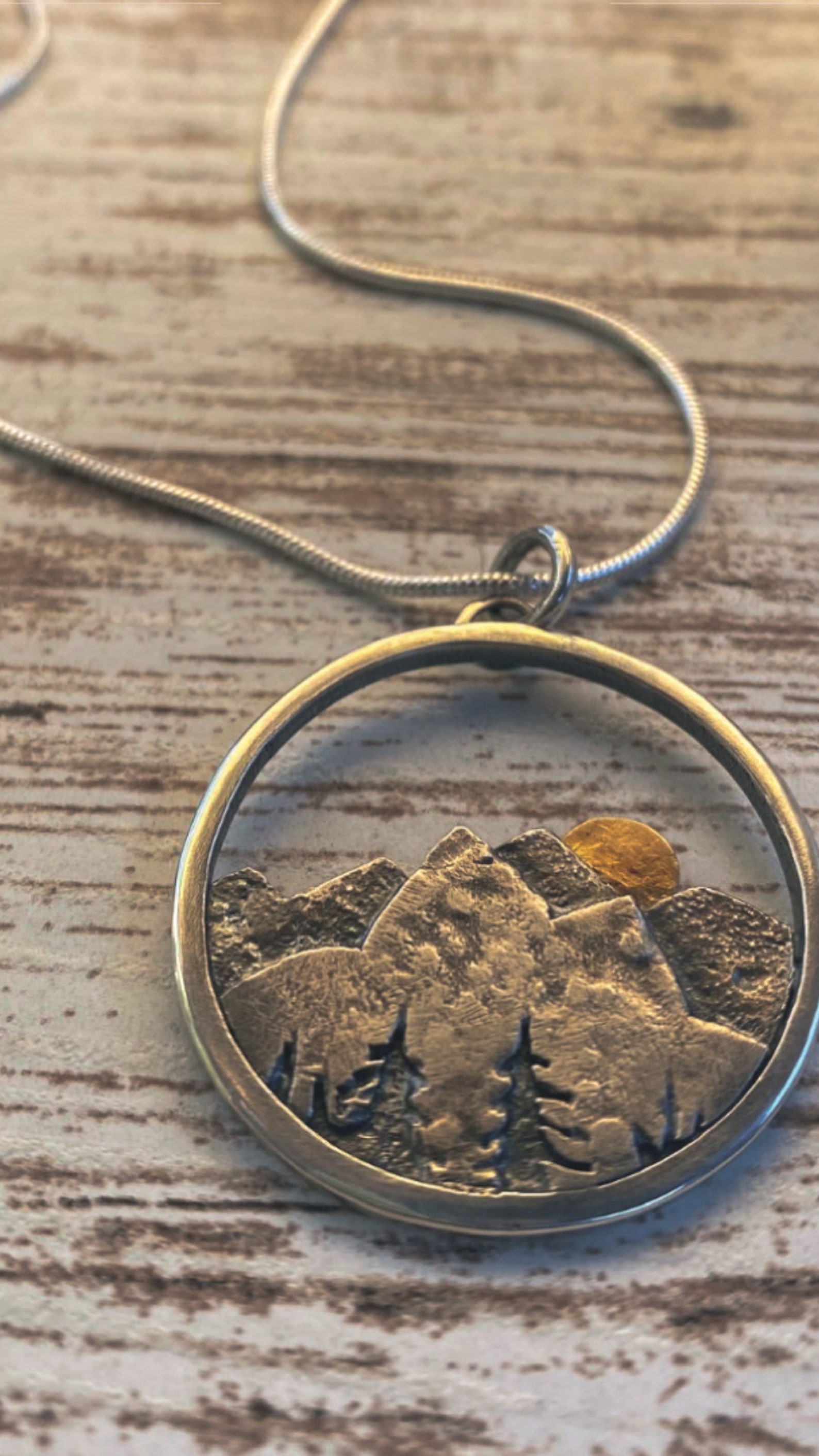 The Mountain Necklace. Sunset. Outdoor Jewelry. Silver and 14k Yellow ...