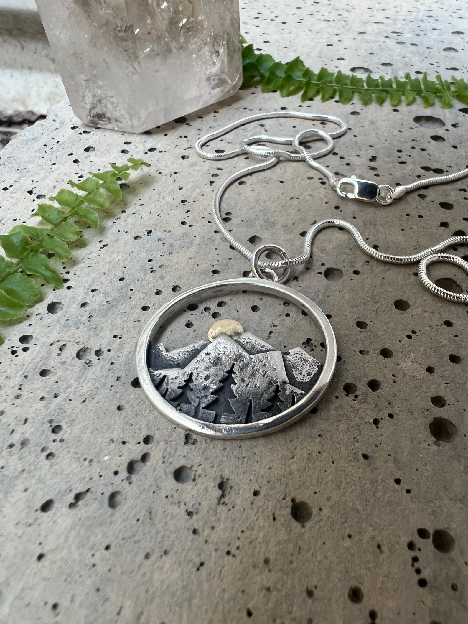 The Mountain Necklace. Sunset. Outdoor Jewelry. Silver and 14k Yellow ...