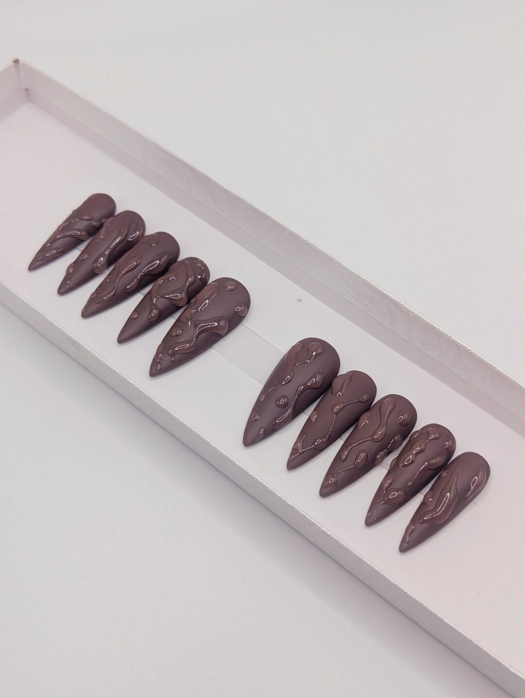 Chocolate Brown Dripped Matte Press on Nails | Custom Sizing/length ...