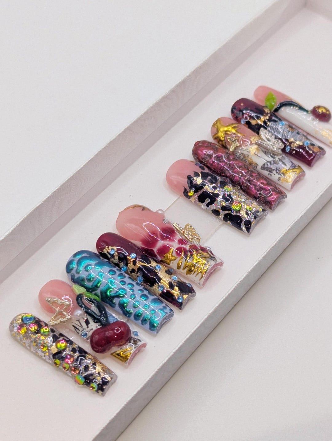 Cheetah & Cherry Inspired Freestyle Press on Nails | Custom Sizing ...