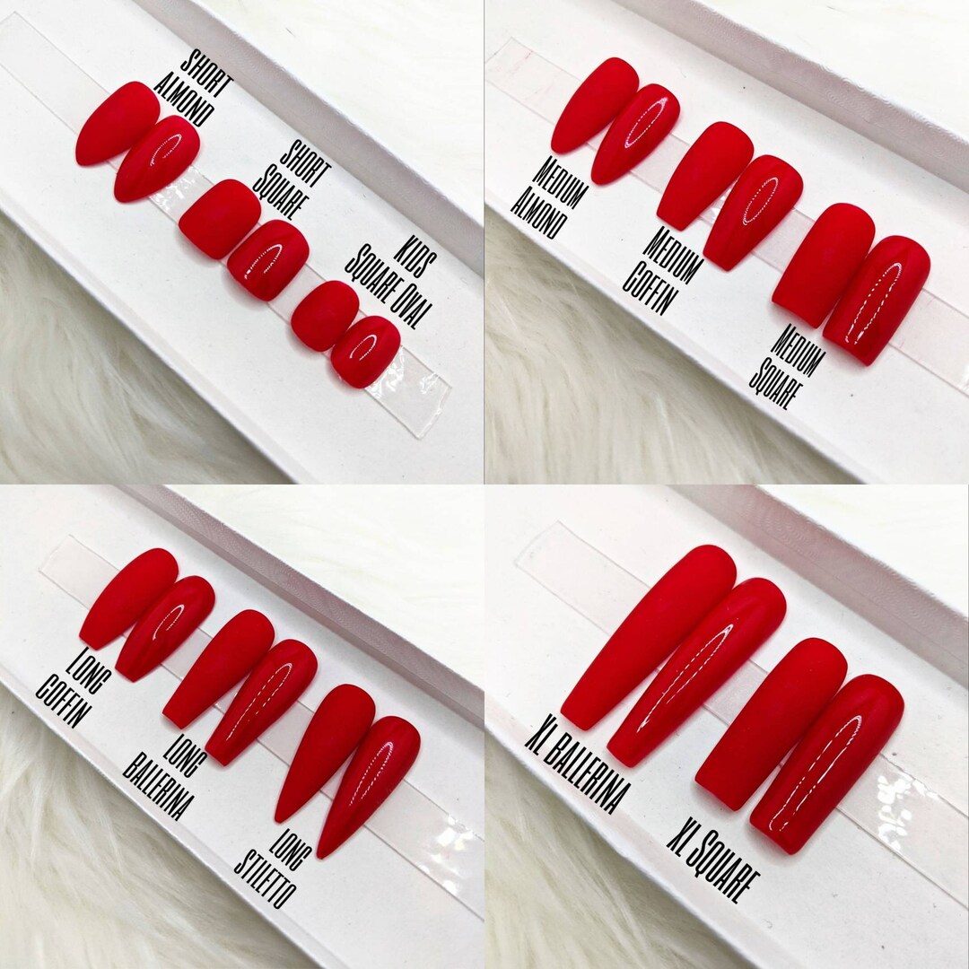 Red Press On Nails Length And Shape Options Available Gel Etsy