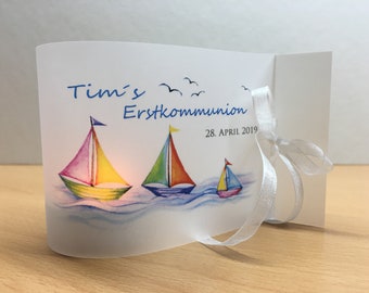 2er Set Windlicht, Lichthülle, Teelicht, Kommunion, Firmung ...