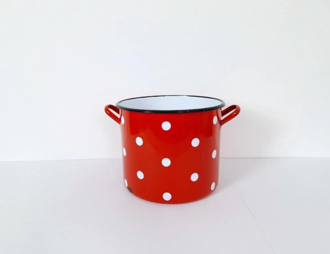 Vintage Large Red Polka Dots Enamel Pot, Classic Kitchen Decor ...
