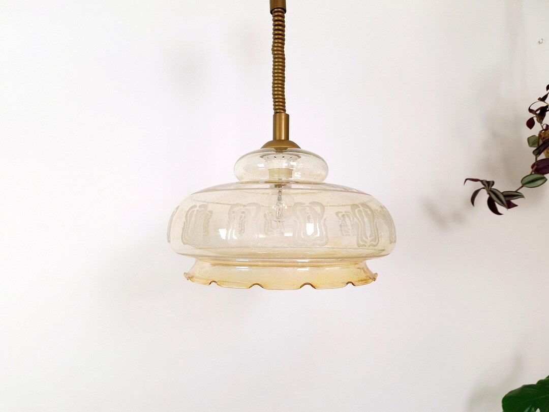 Vintage Pendant Light, Chandelier 80's, Glass Hanging Light, Amber ...