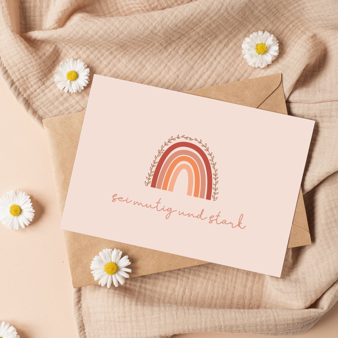 Postcard Greeting Card Be Brave and Strong Rainbow Colorful Bohemian ...