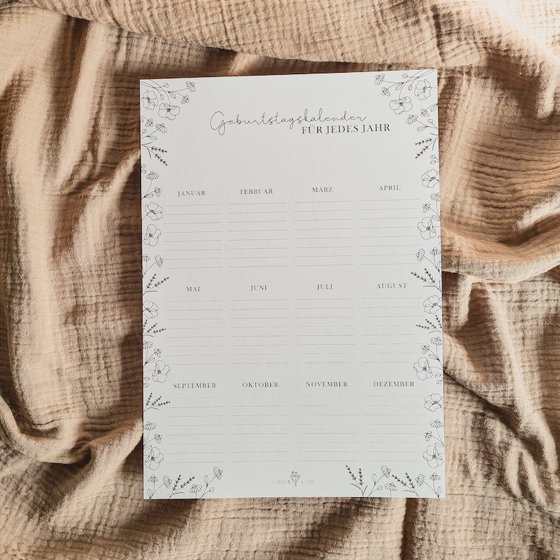 Birthday Calendar in A4 | Lineart | Flowers | Perpetual Calendar | for ...