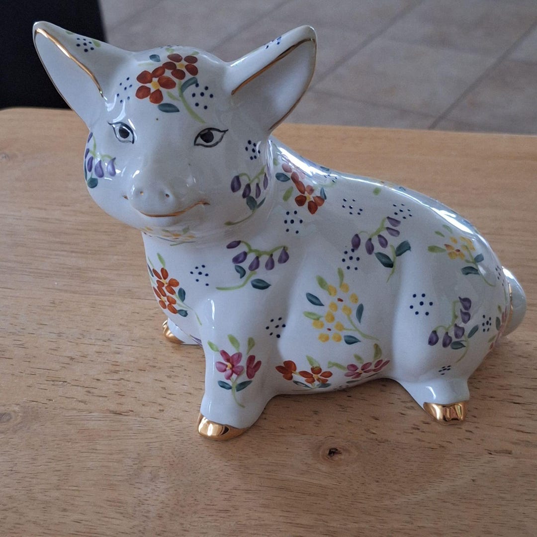 Hand-painted Floral Ceramic Pig With Gold Accents Formalities by Baum ...