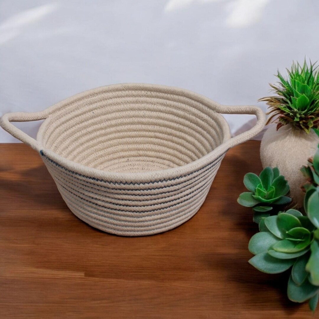 Handcrafted Woven Rope Basket With Handles Home Decor Storage Storage ...