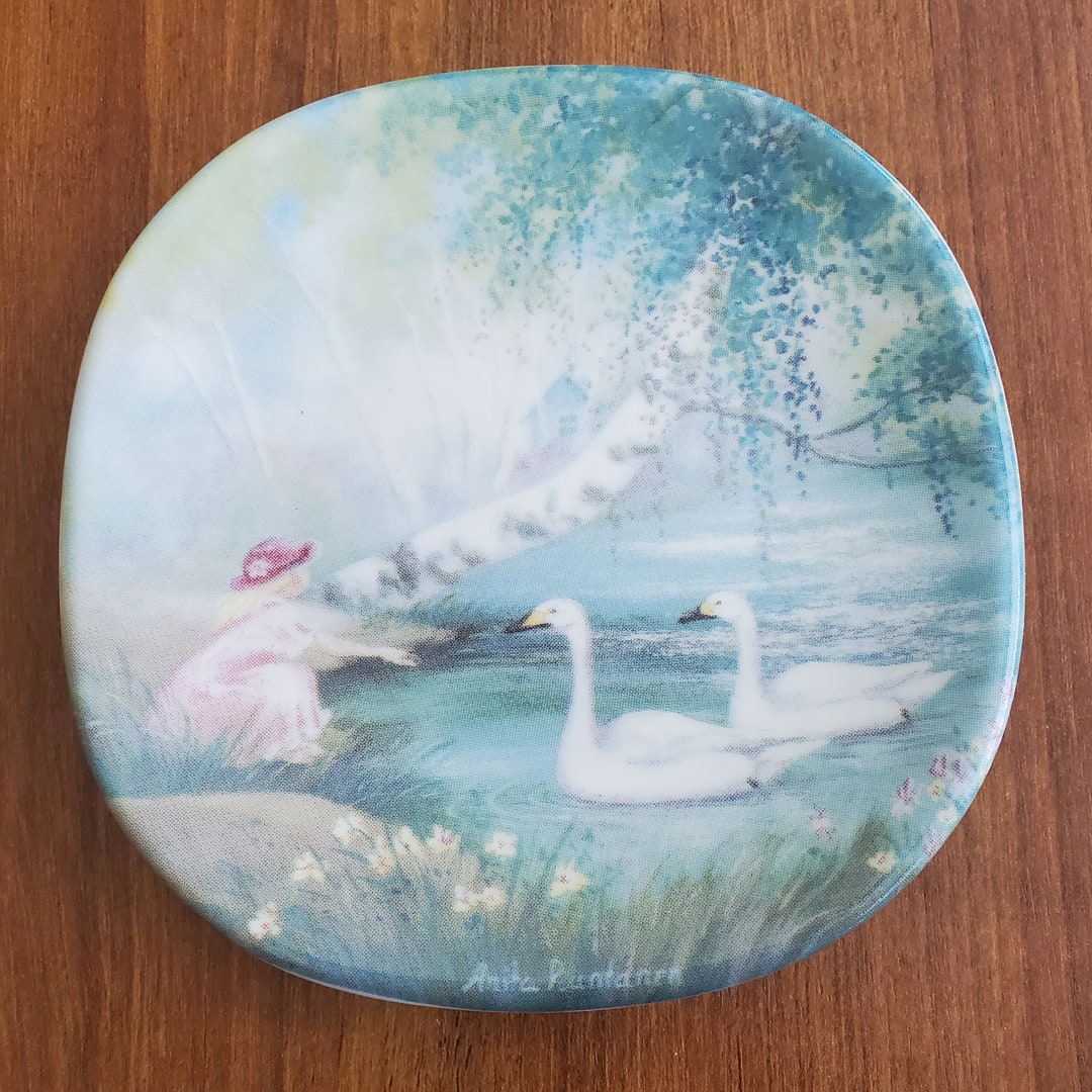 Arabia of Finland Collectible Small Wall Plate Titled Child and Swans ...