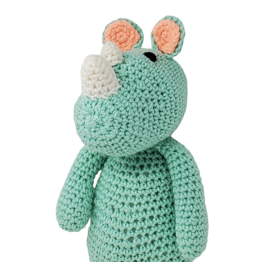 Rhino Crochet Handmade Mint Green Rhinoceros Plush Animal 14 Stuffed ...