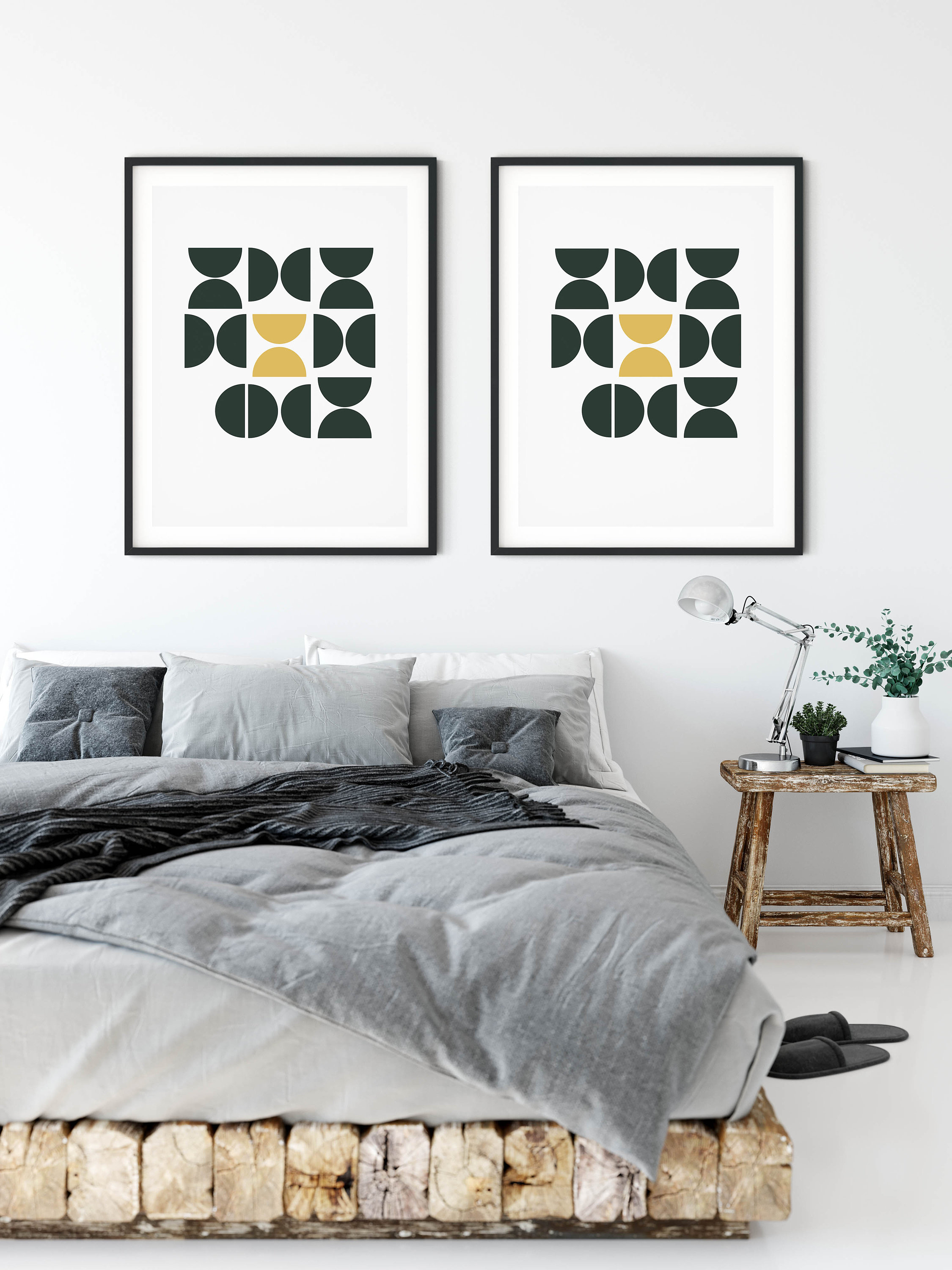 Mid-century PRINTABLE Wall Art Navy Blue and Yellow Graphic - Etsy