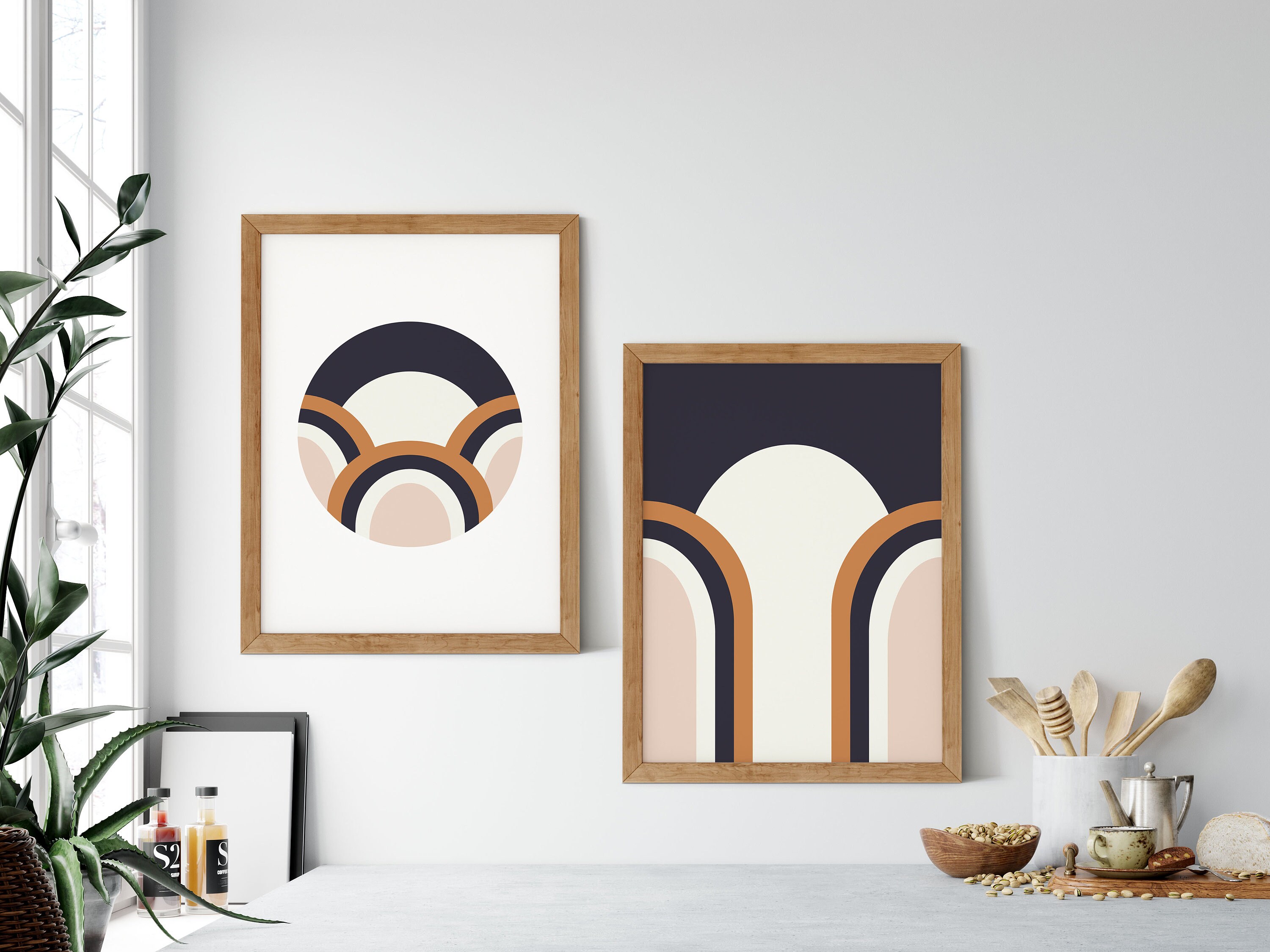 70s Art Print Set of 2 , Retro DOWNLOADABLE Wall Art Set, Pink, Navy ...