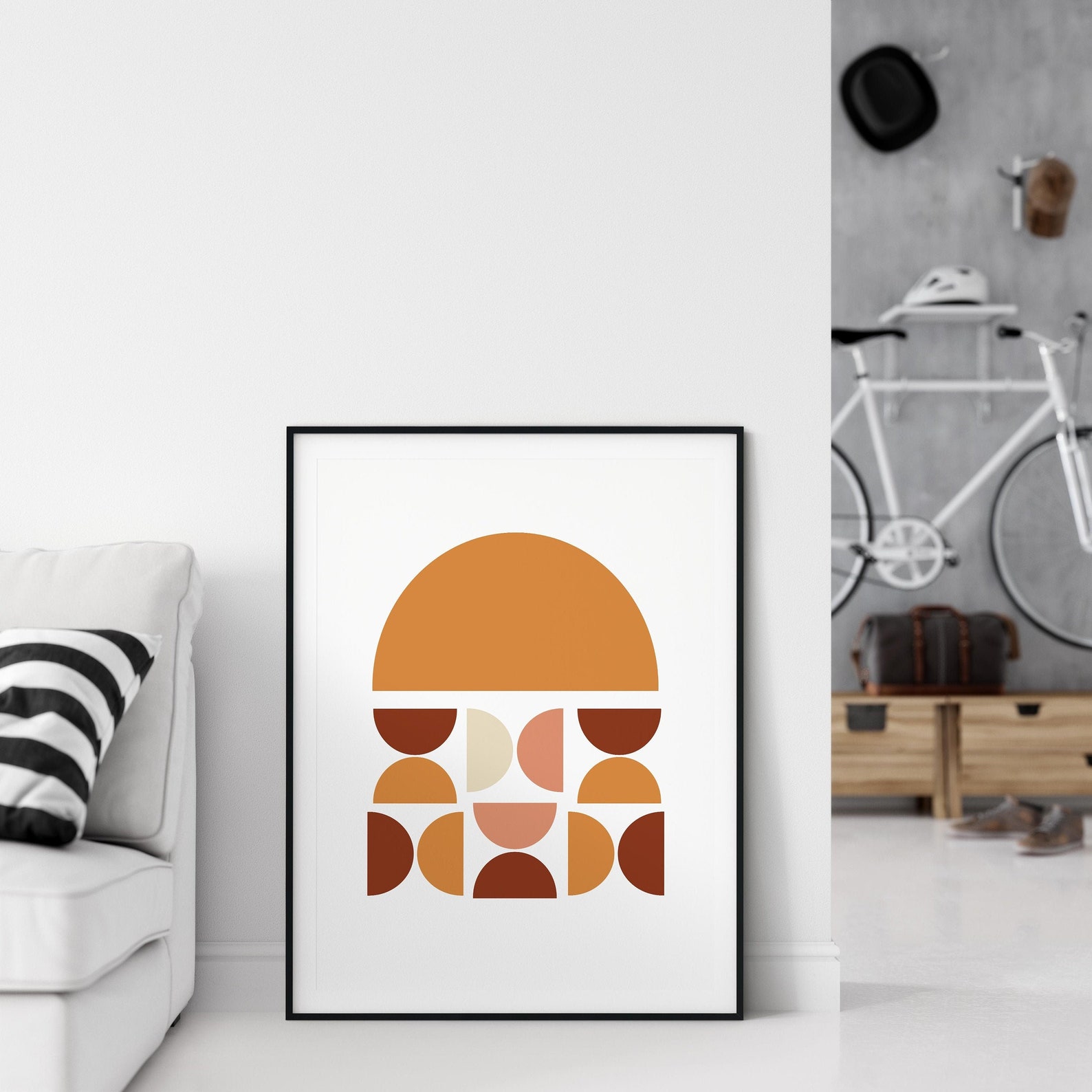 Mid-century Modern Wall Art, Graphic Sun Print, Yellow, Pink, and Red ...