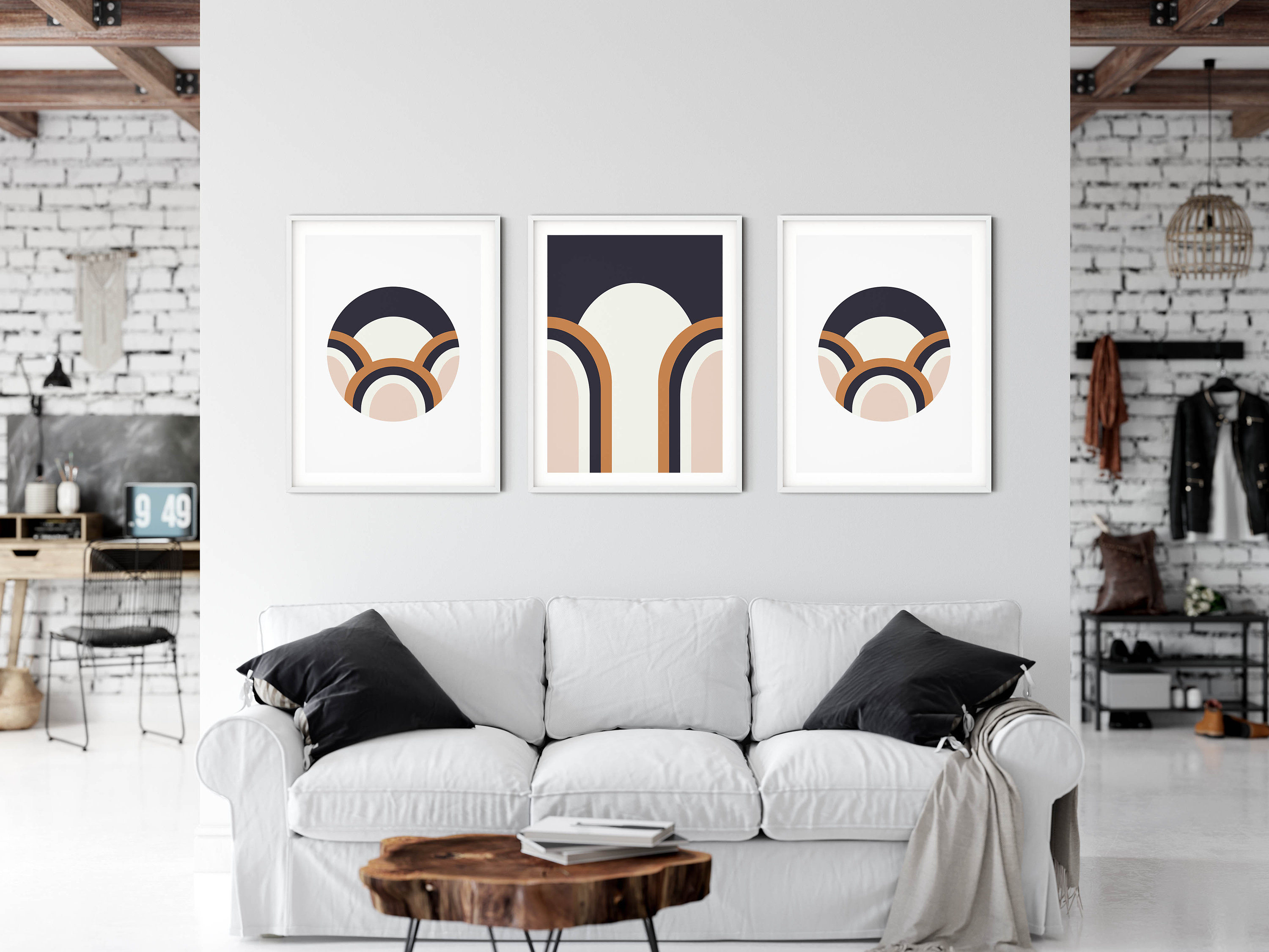 70s Art Print Set of 2 , Retro DOWNLOADABLE Wall Art Set, Pink, Navy ...