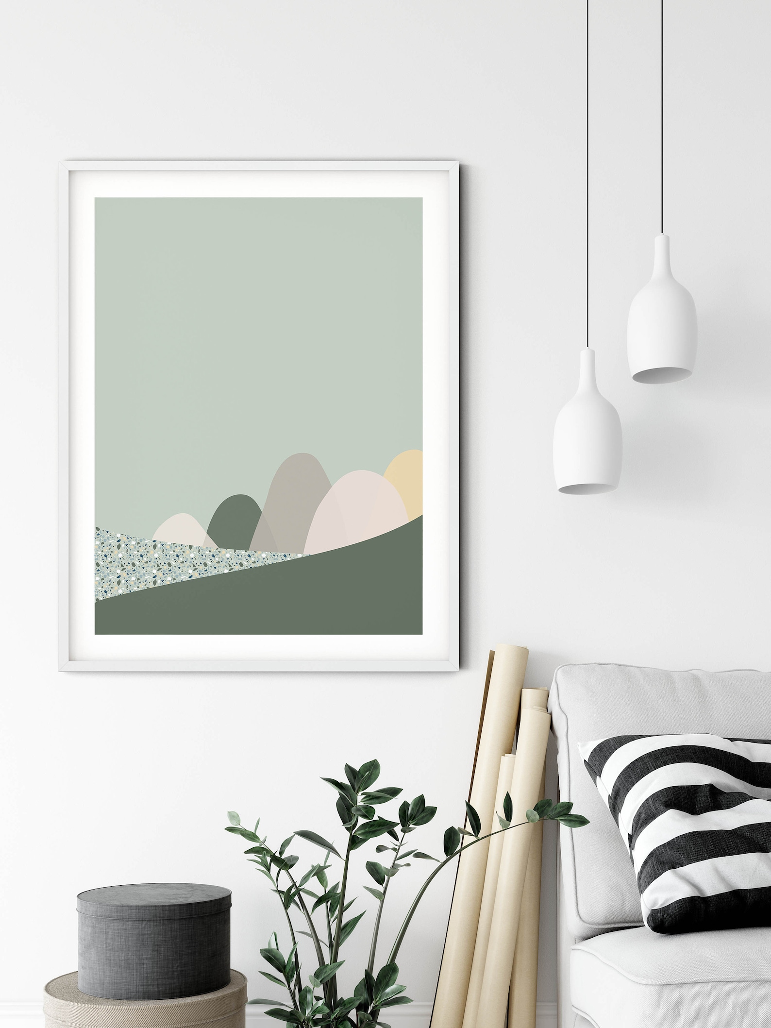 Landscape PRINTABLE Wall Art, Green Downloadable Poster, Terrazzo ...