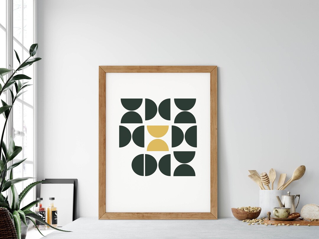 Mid-century Modern Print, Semi-circle Poster, Blue and Yellow Wall Art ...