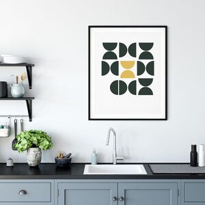 Mid-century Modern Print, Semi-circle Poster, Blue and Yellow Wall Art ...