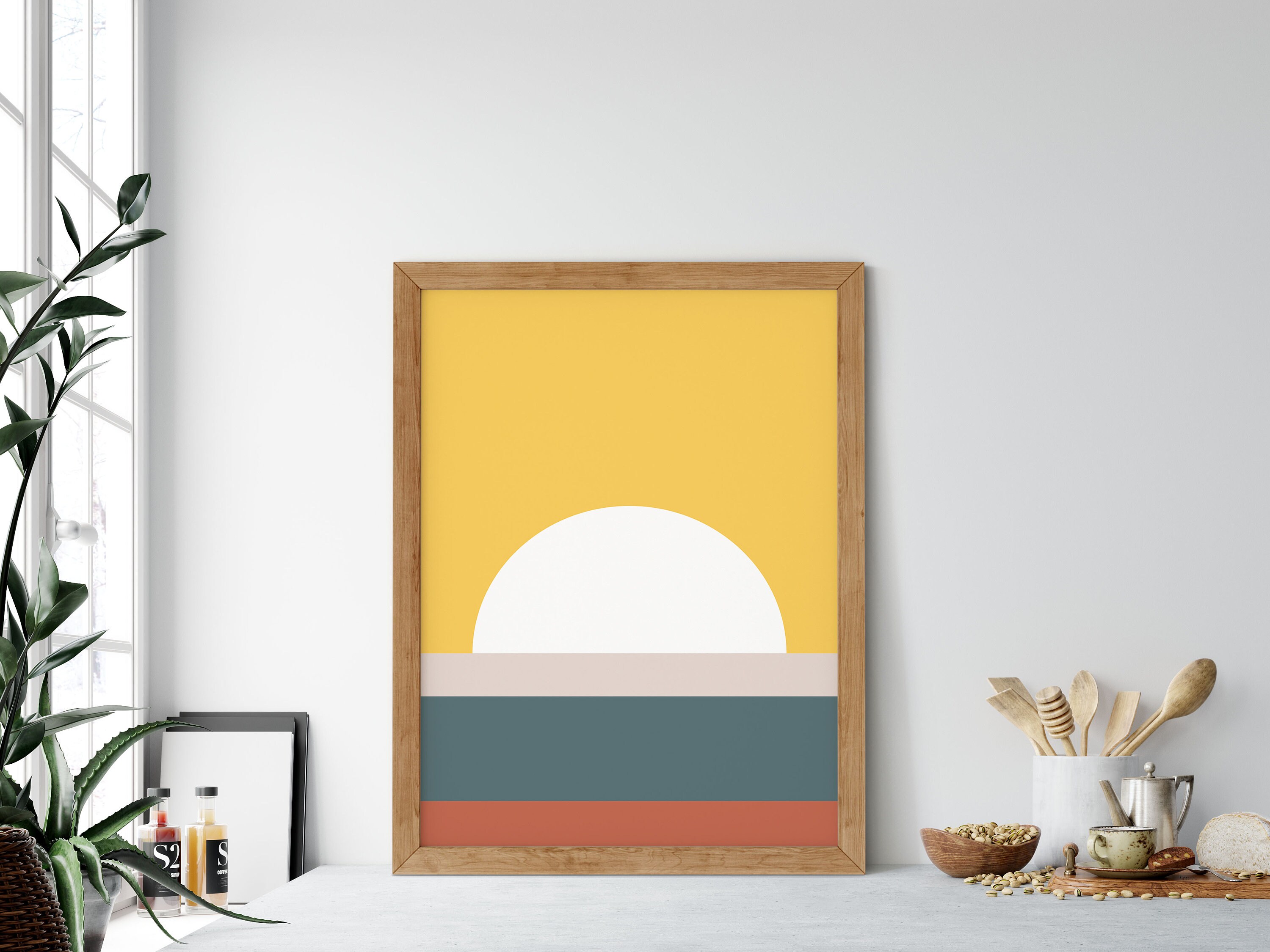 Beach PRINTABLE Art, 70s Sunset Digital Print, Blue Pink Yellow Color ...