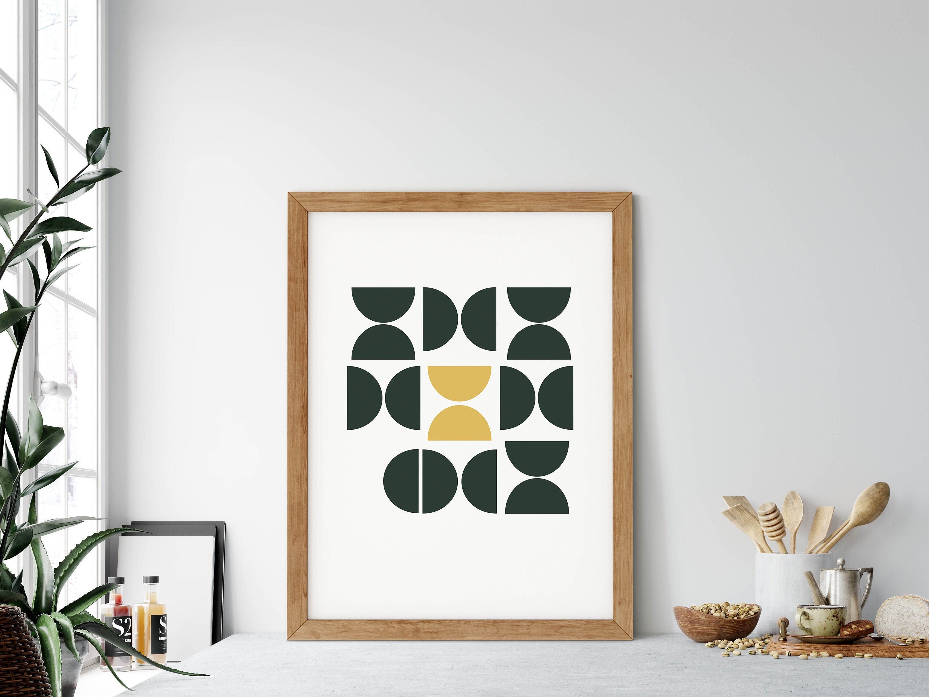 Mid-century PRINTABLE Wall Art, Navy Blue and Yellow Graphic Print, MCM ...