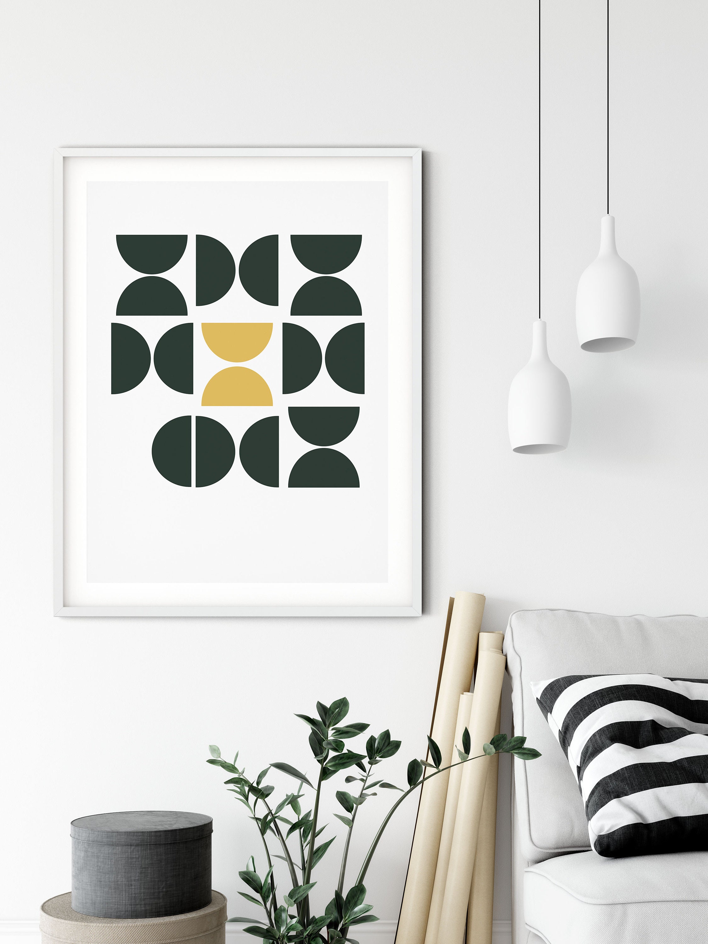Mid-century PRINTABLE Wall Art Navy Blue and Yellow Graphic - Etsy