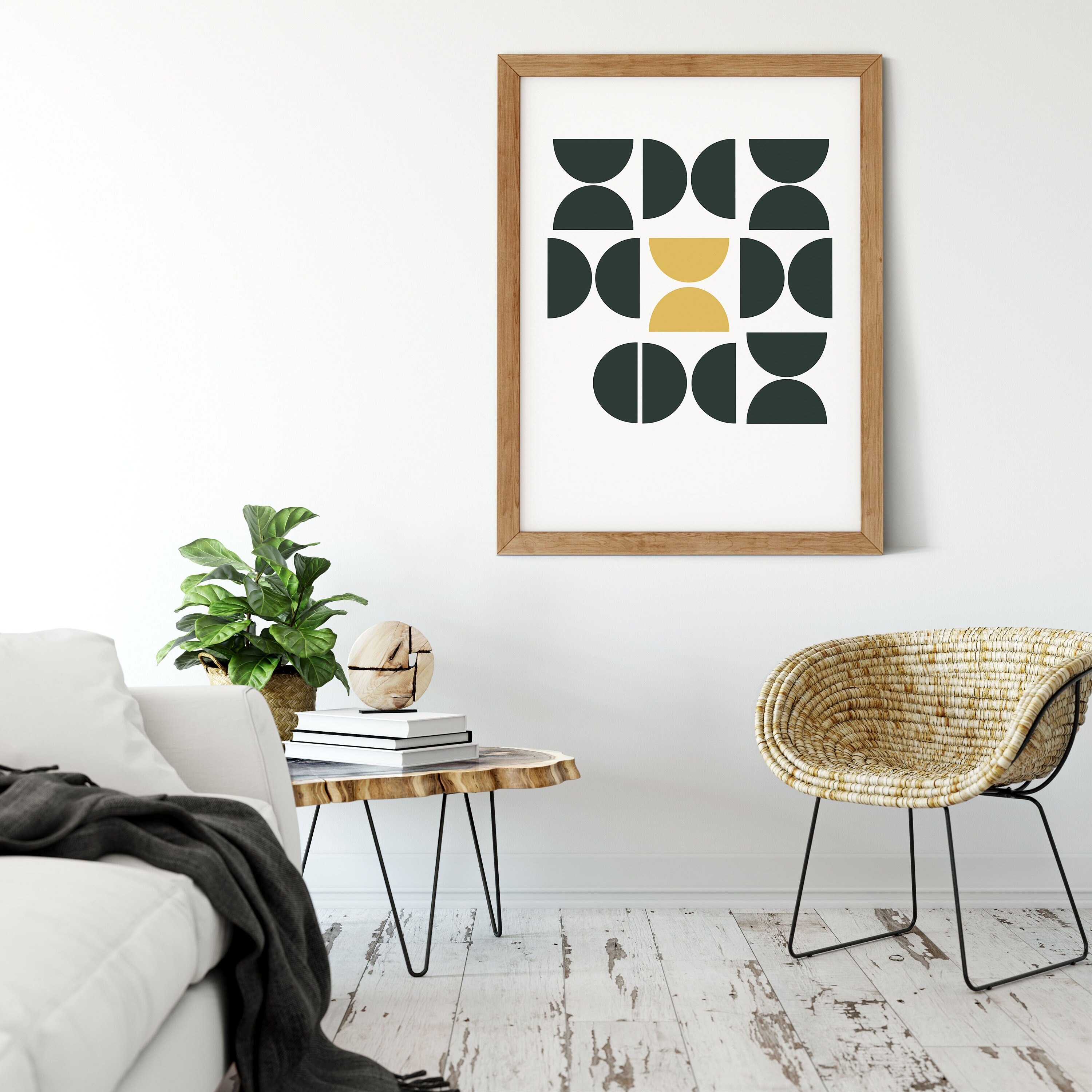 Mid-century PRINTABLE Wall Art Navy Blue and Yellow Graphic - Etsy