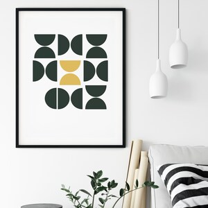 Mid-century Modern Print, Semi-circle Poster, Blue and Yellow Wall Art ...