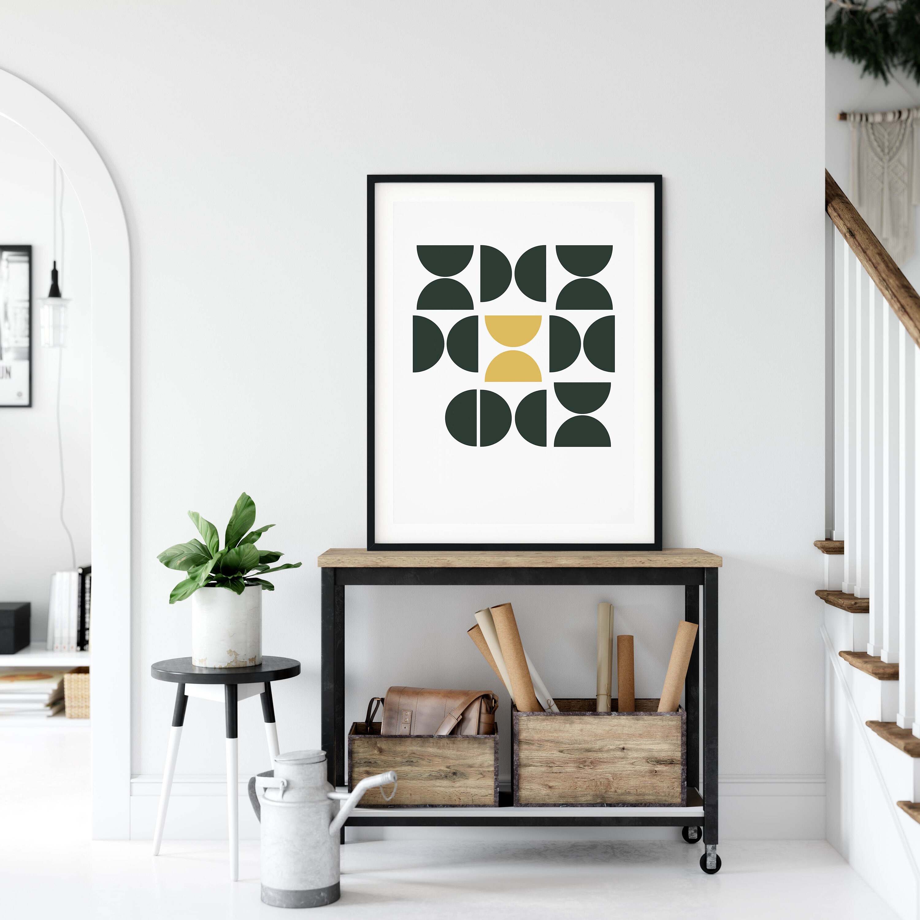 Mid-century PRINTABLE Wall Art Navy Blue and Yellow Graphic - Etsy