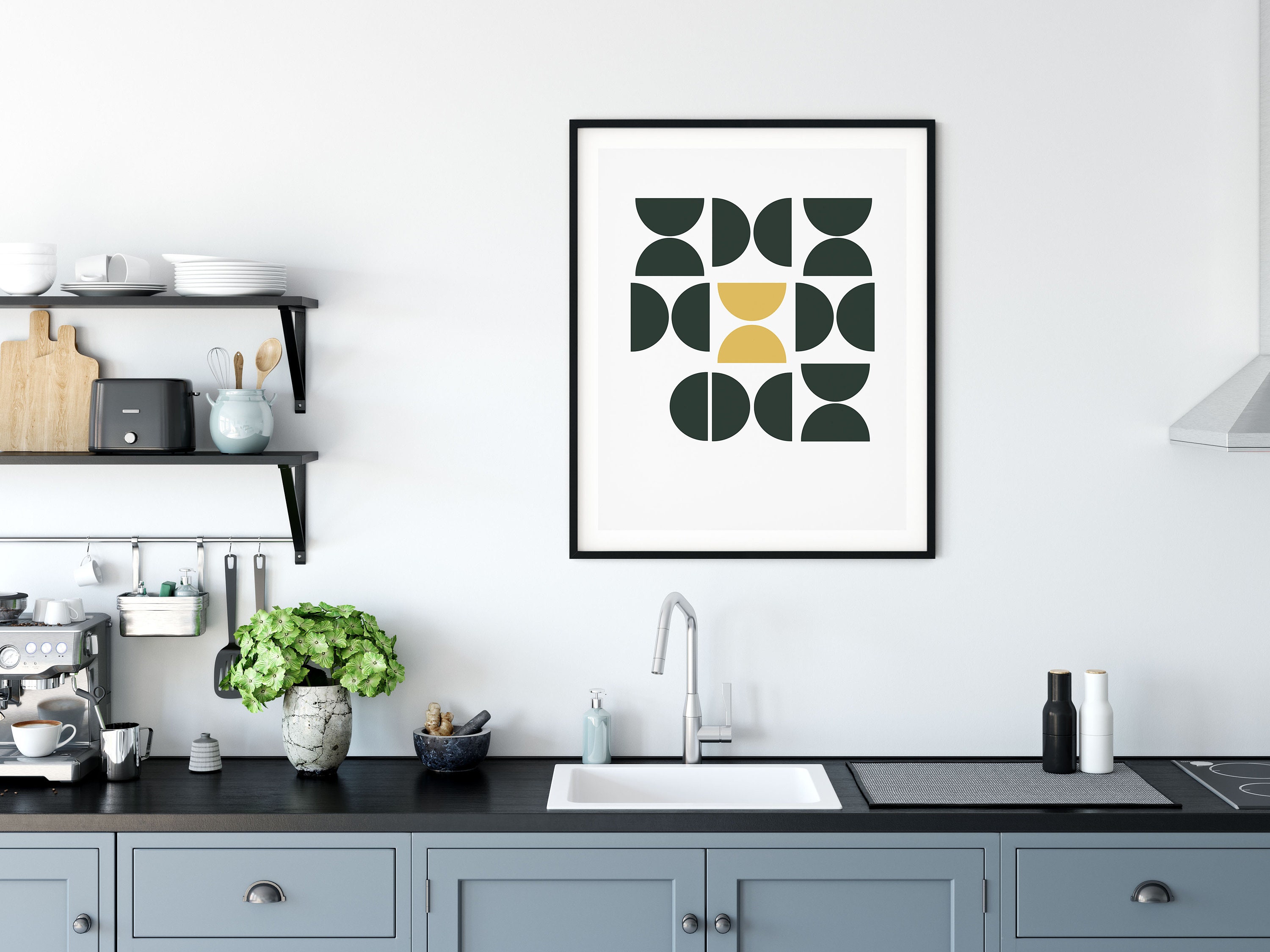 Mid-century PRINTABLE Wall Art, Navy Blue and Yellow Graphic Print, MCM ...