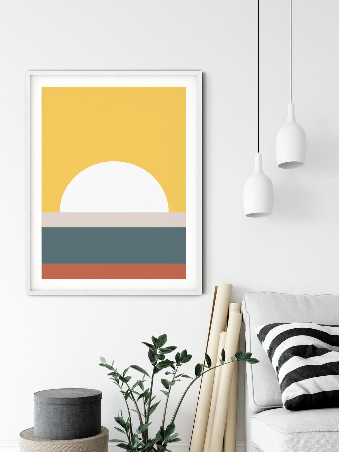 Beach PRINTABLE Art 70s Sunset Digital Print Blue Pink - Etsy