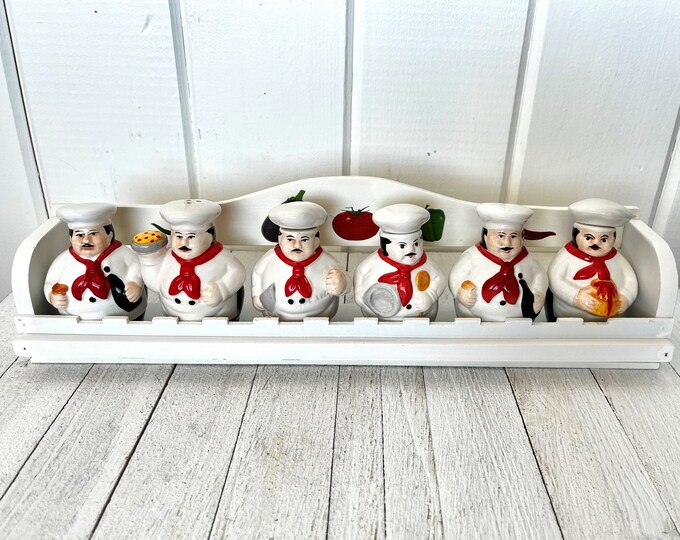 Vintage White Wooden Spice Rack, Chef Spices, Farmhouse Kitchen Decor ...