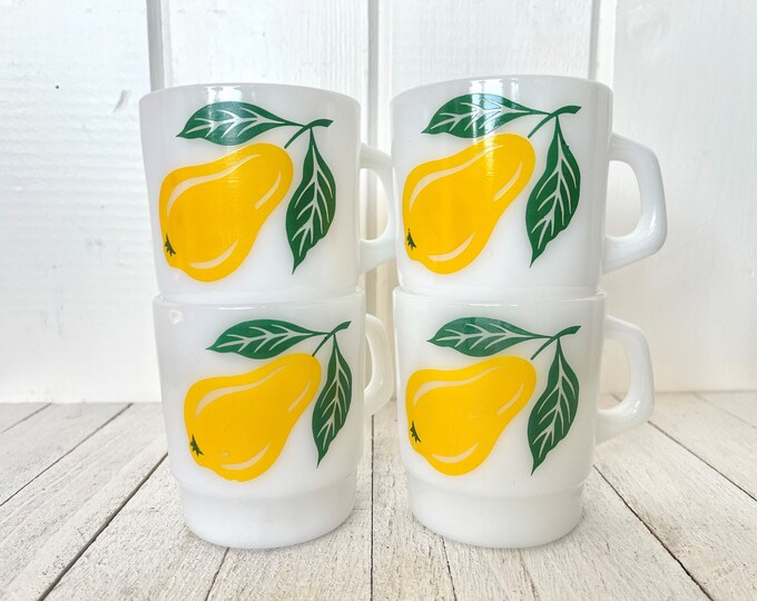 Set of 4 Vintage Mid-century 1950's Milk Glass Termocrisa Pear Fruit ...