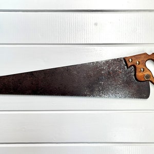 Antique Large Hand Saws, Rustic Wood Handles With Makers Medallions ...