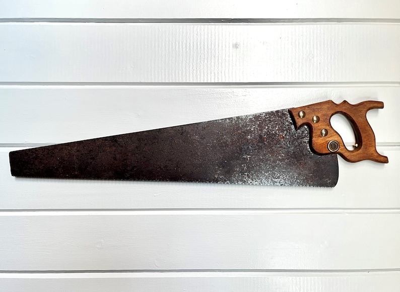 Antique Large Hand Saws, Rustic Wood Handles With Medallions ...