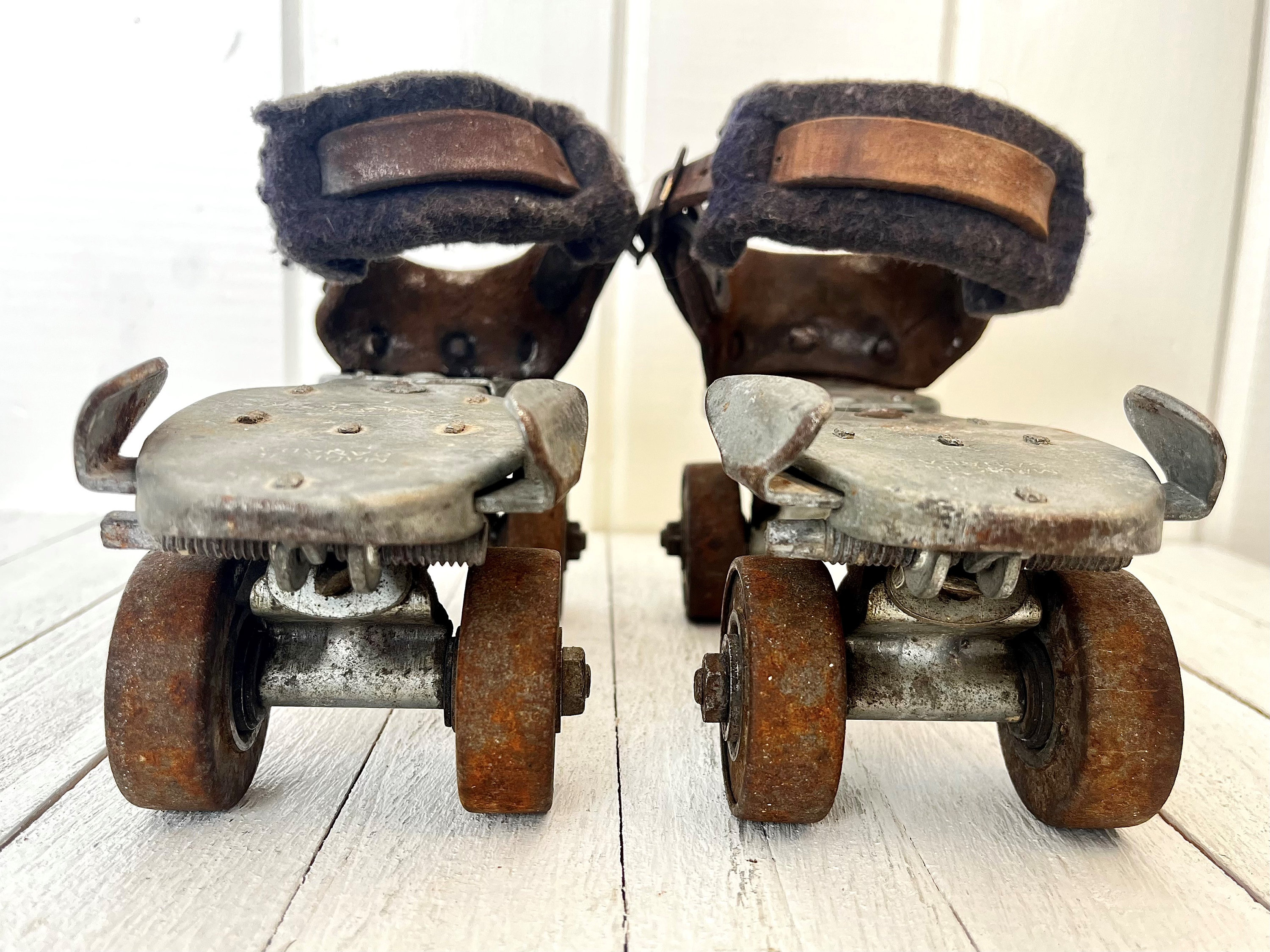 Antique Sunshine Brand Roller Skates, Adjustable Metal With Leather ...