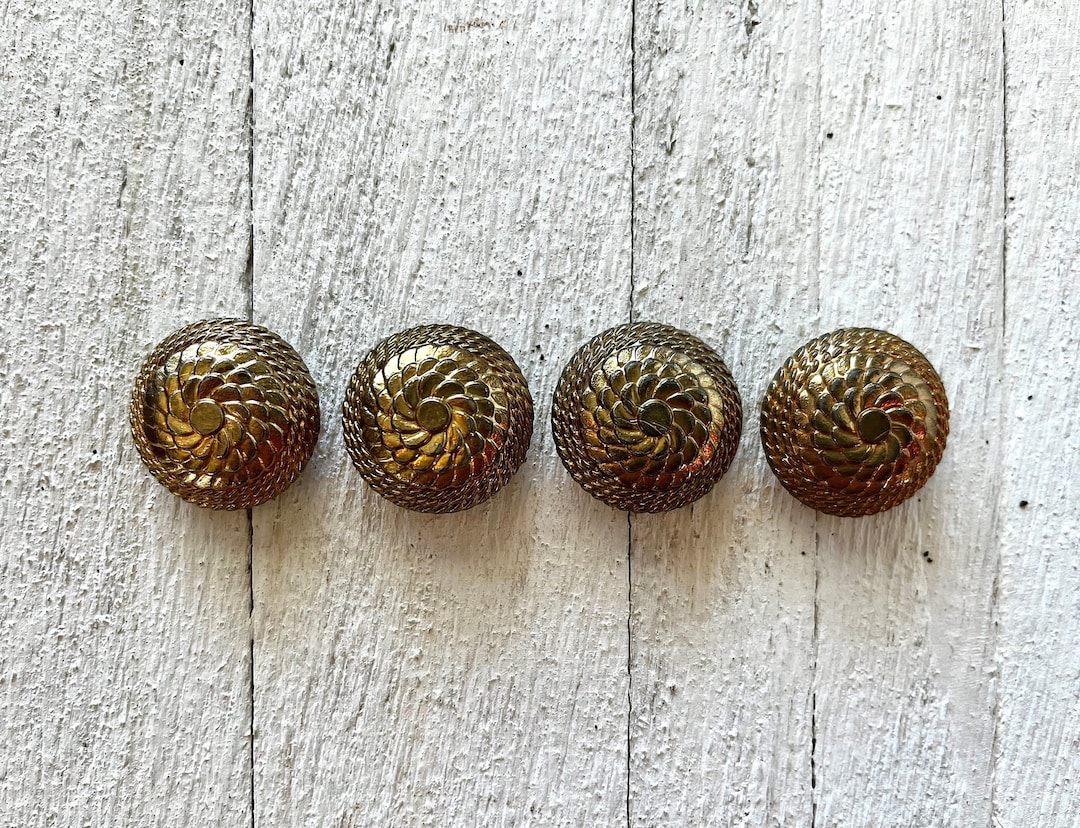 Set of 4 Vintage Mid-century Brass Gold Metal Button Covers, Victorian ...
