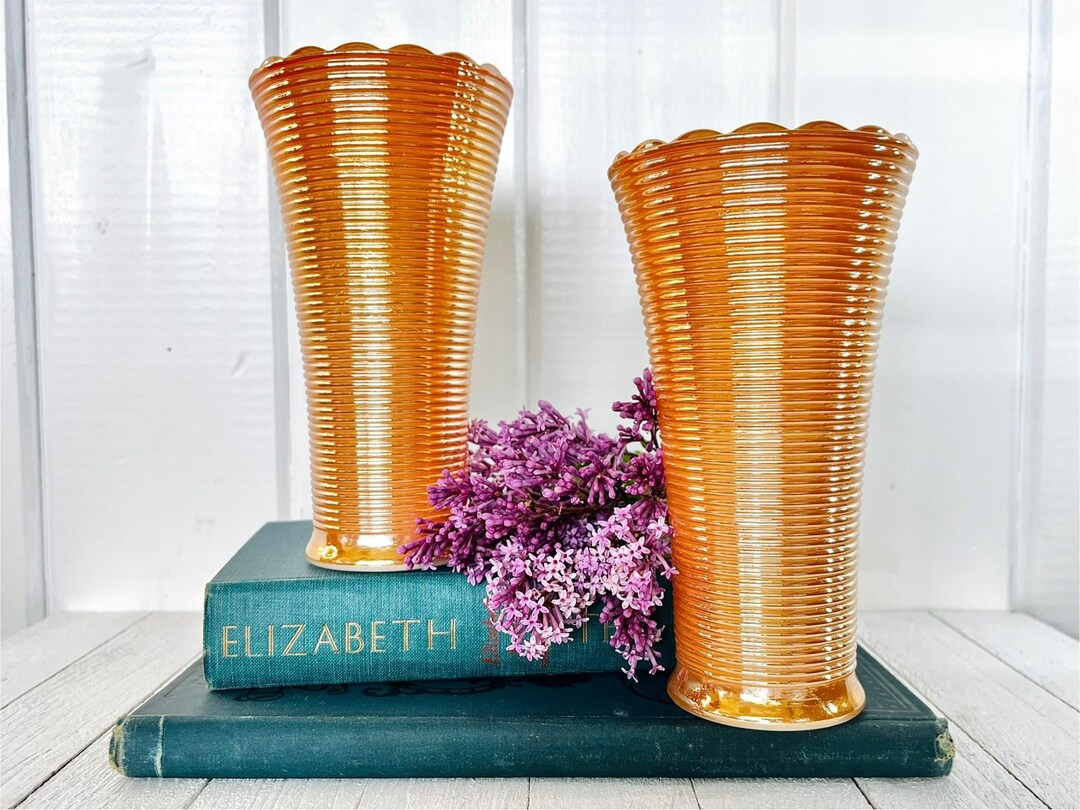 Set of 2 Vintage Mid-century Fire King Peach Luster Glass Vases - Etsy