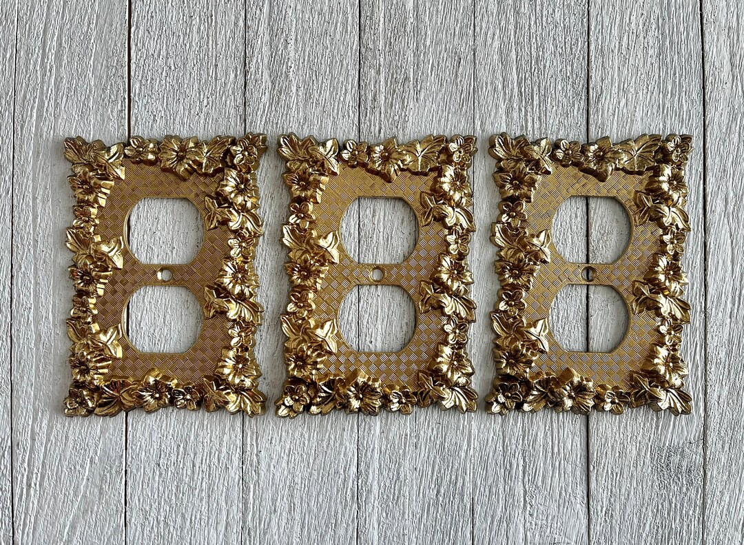 Set of 3 Antique Gold Metal Electrical Outlet Covers Vintage - Etsy