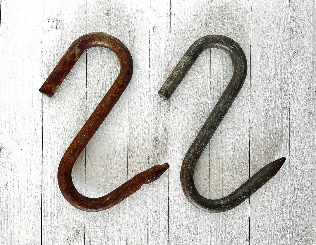 Antique Large Primitive Rusty Iron Hanging Hooks, Pot Rack Hanger ...