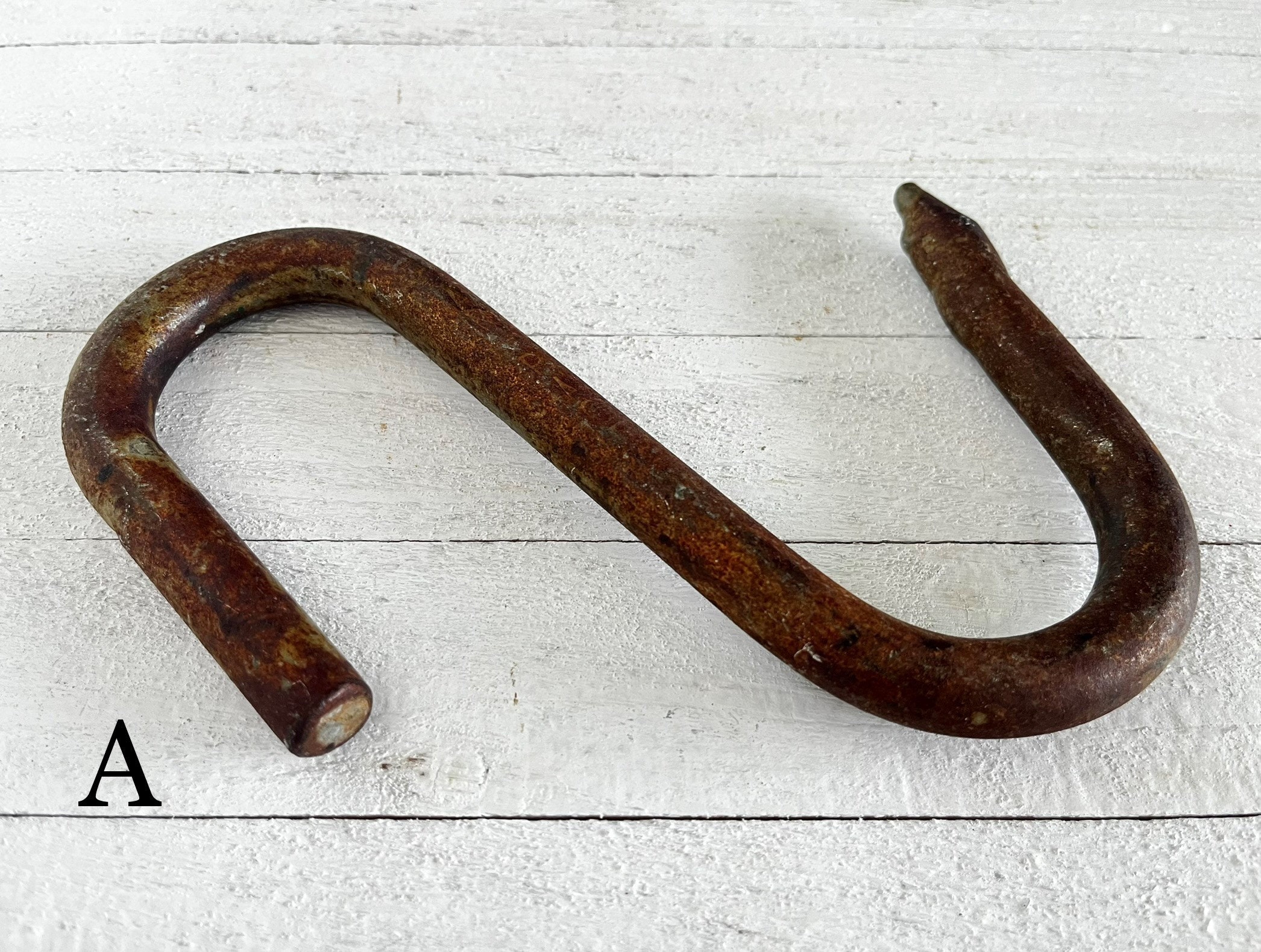 Antique Large Primitive Rusty Iron Hanging Hooks, Pot Rack Hanger ...