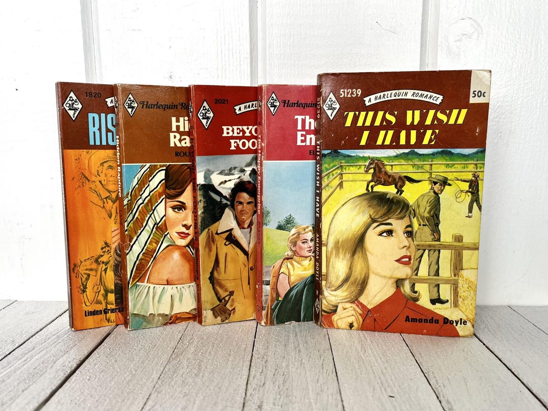 Set of 5 Vintage Harlequin Romance Novels, Brown & Pink Tones, Retro ...