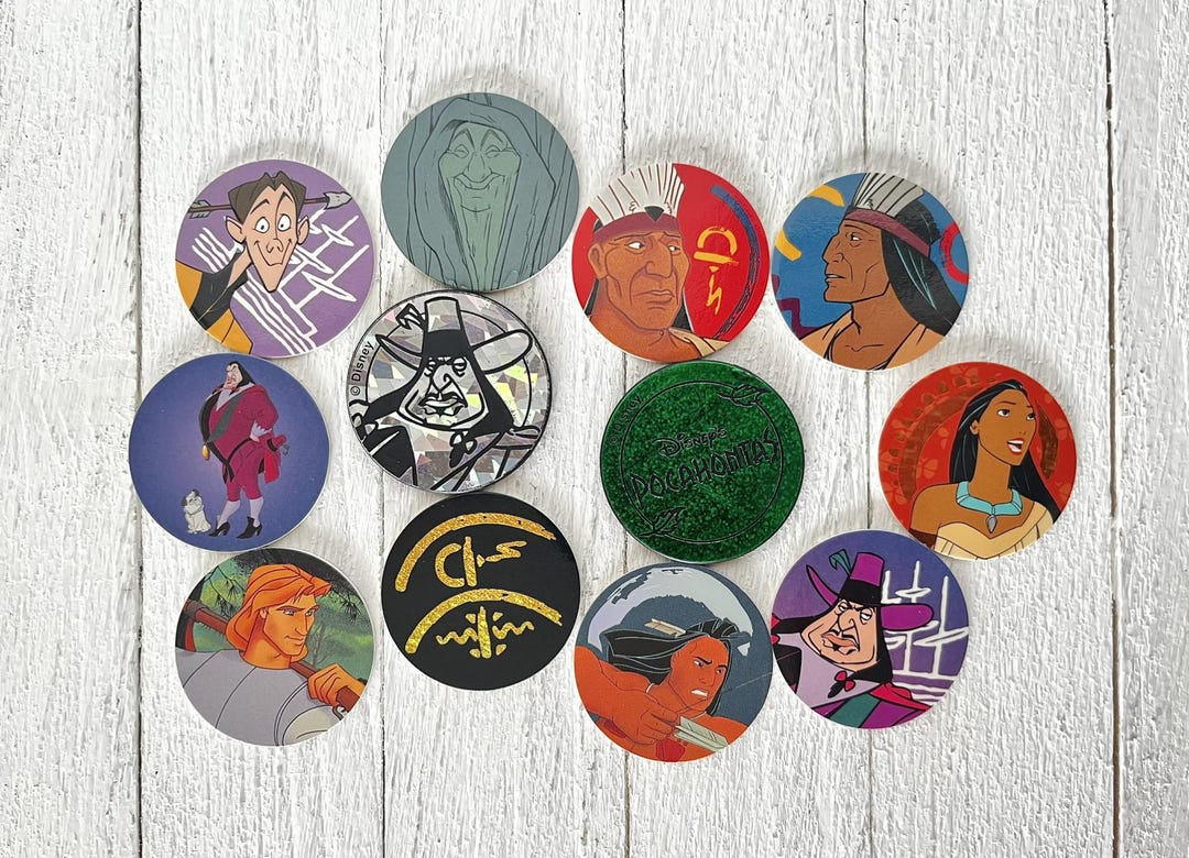 Set of 12 Vintage 1990's Pocahontas POGS, Slammers, Milk Bottle Caps ...