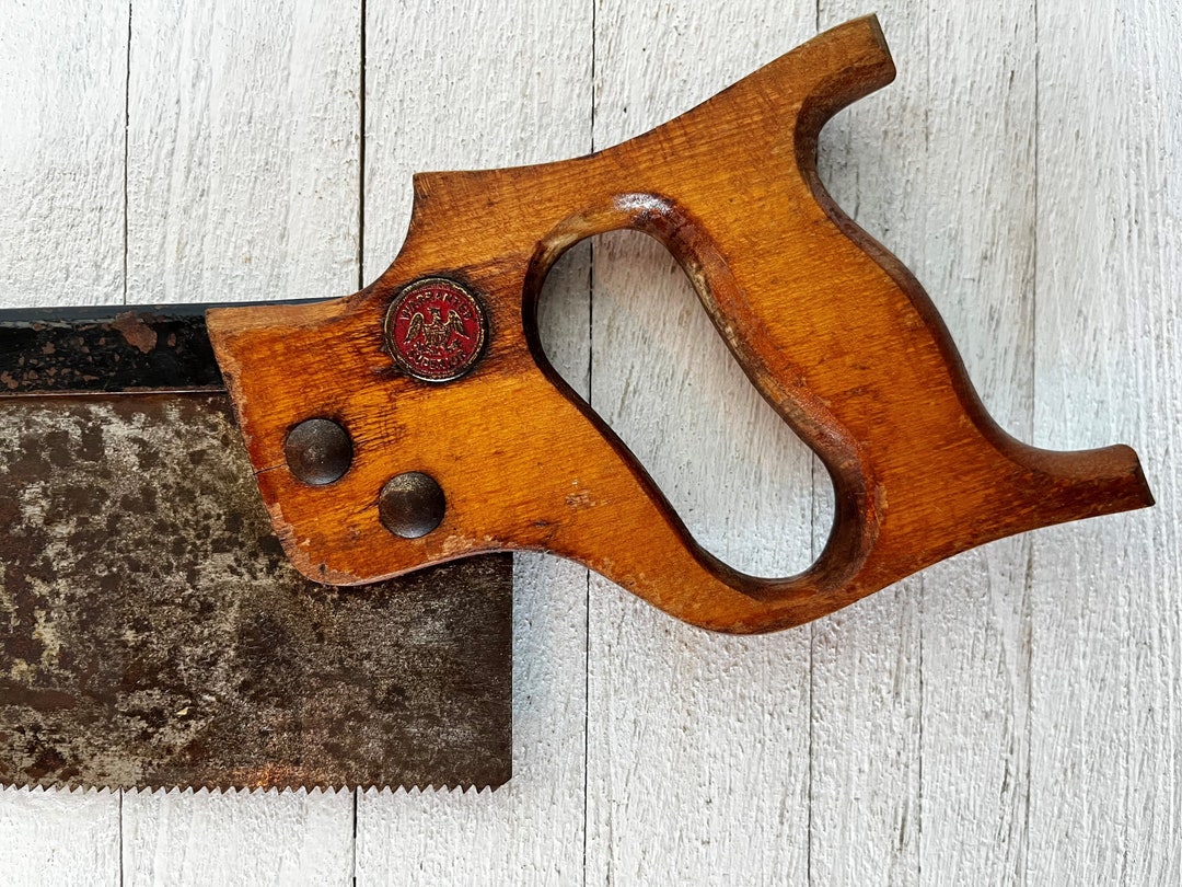 Antique Large Hand Saw Rustic Wood Handles With Medallions - Etsy