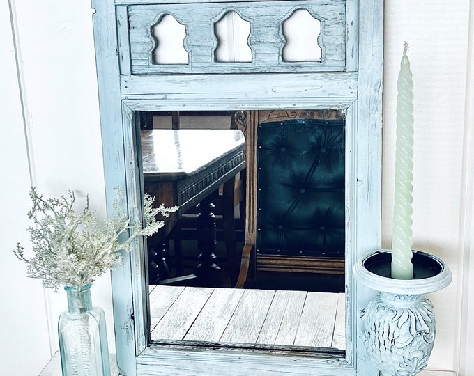 Vintage Wood Mirror, Old Window Frame, Light Baby Robin's Egg Blue ...
